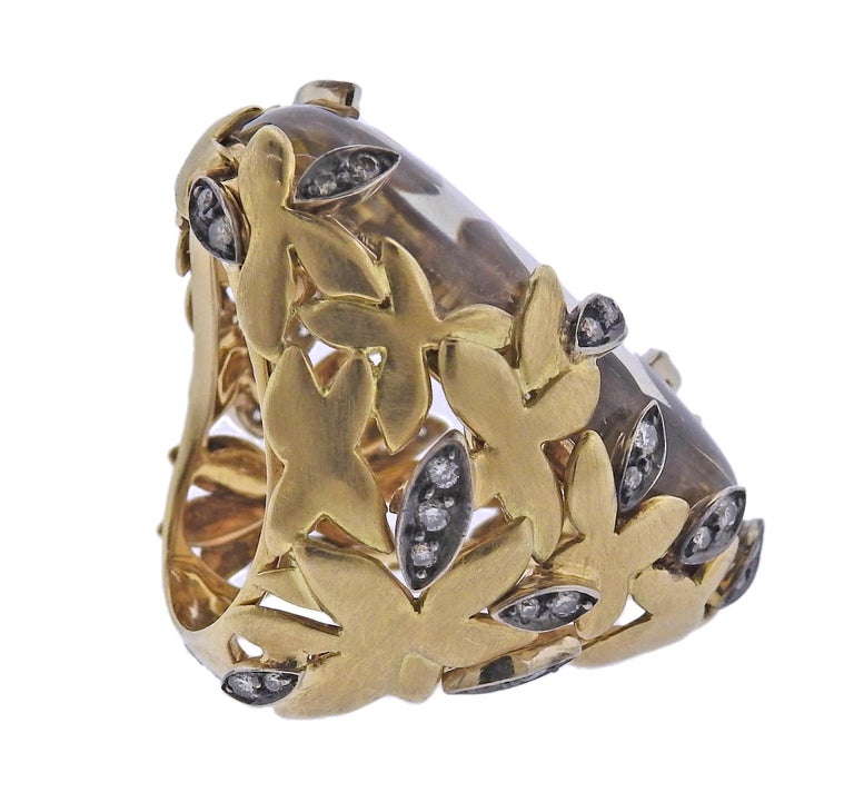 H. Stern Diamond Quartz Leaf Gold Cocktail Ring For Sale at 1stDibs