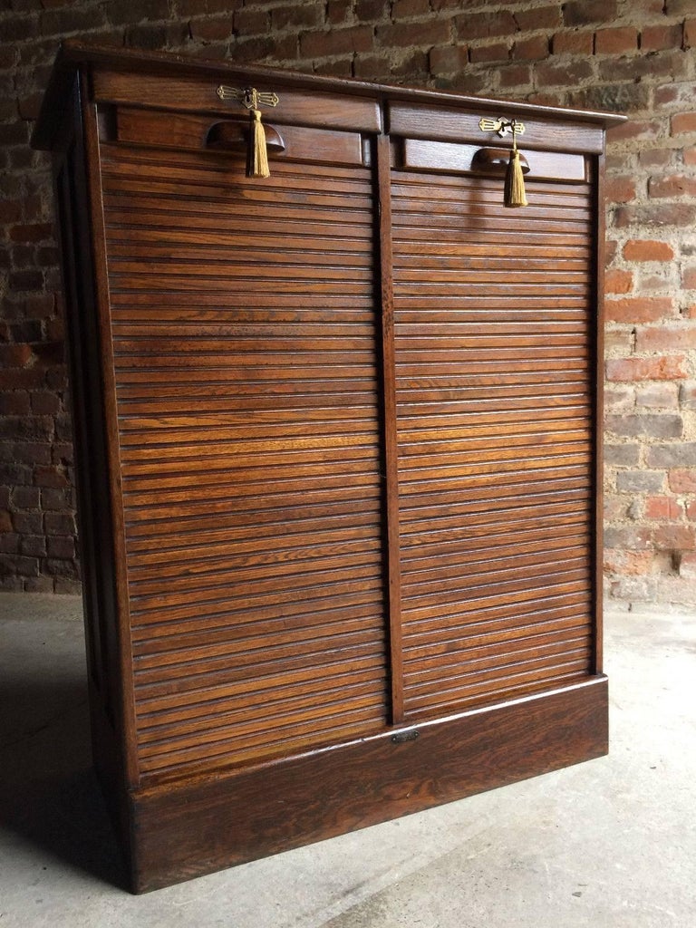 Haberdashery Double Tambour Cabinet Drawers Solid Oak Loft Style, 1920s ...