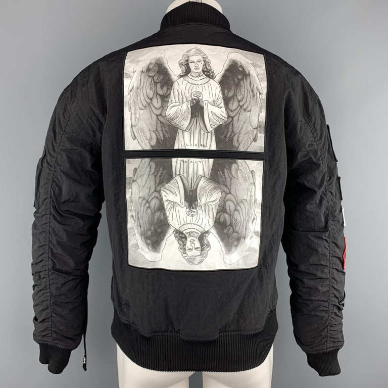 HACULLA S Black Wrinkle Nylon Pray For Revolution Patch Bomber Jacket ...