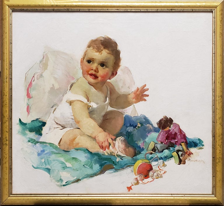 Haddon Hubbard Sundblom - Cute Baby with Rosy Cheeks playing with Toys ...