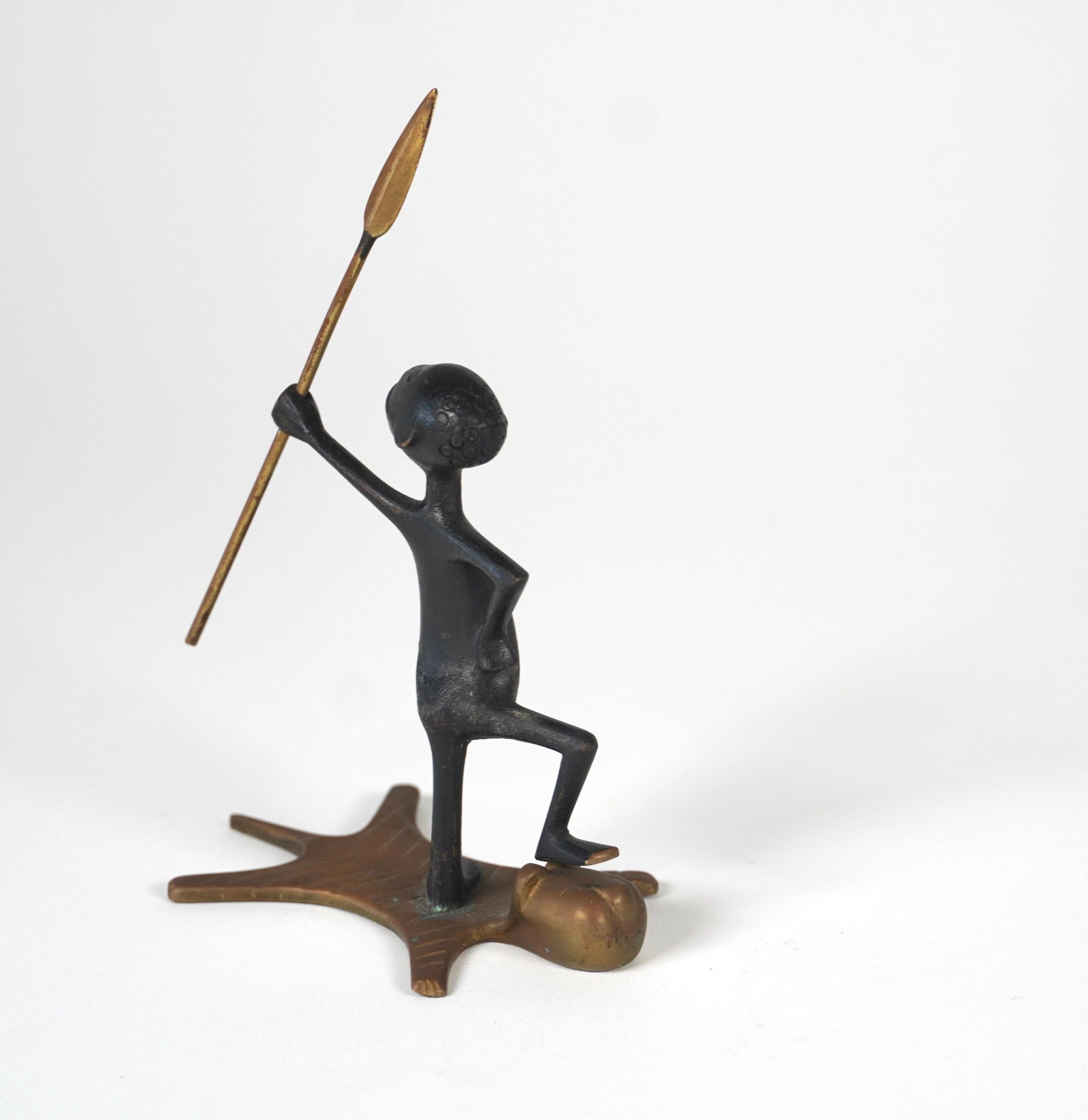 Hagenauer Bronze Figure of Hunter Standing on Big Cat at 1stDibs