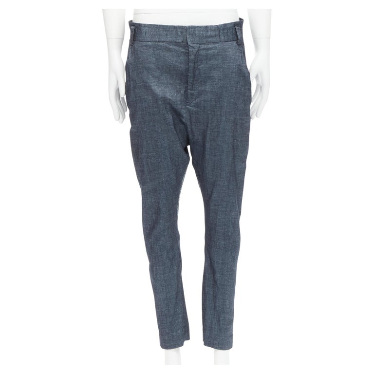 HAIDER ACKERMANN blue linen cotton dropped crotch pants M For Sale at ...