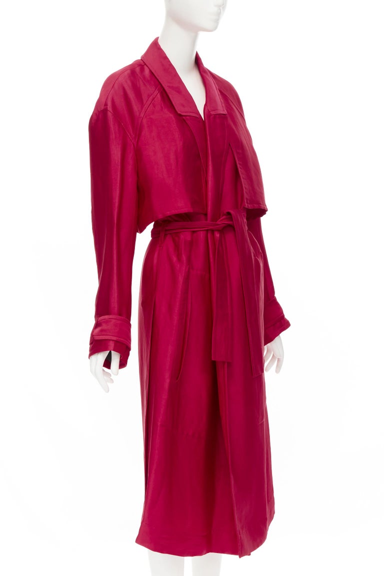 HAIDER ACKERMANN Fuschia pink linen rayon flap layered robe coat FR34 ...