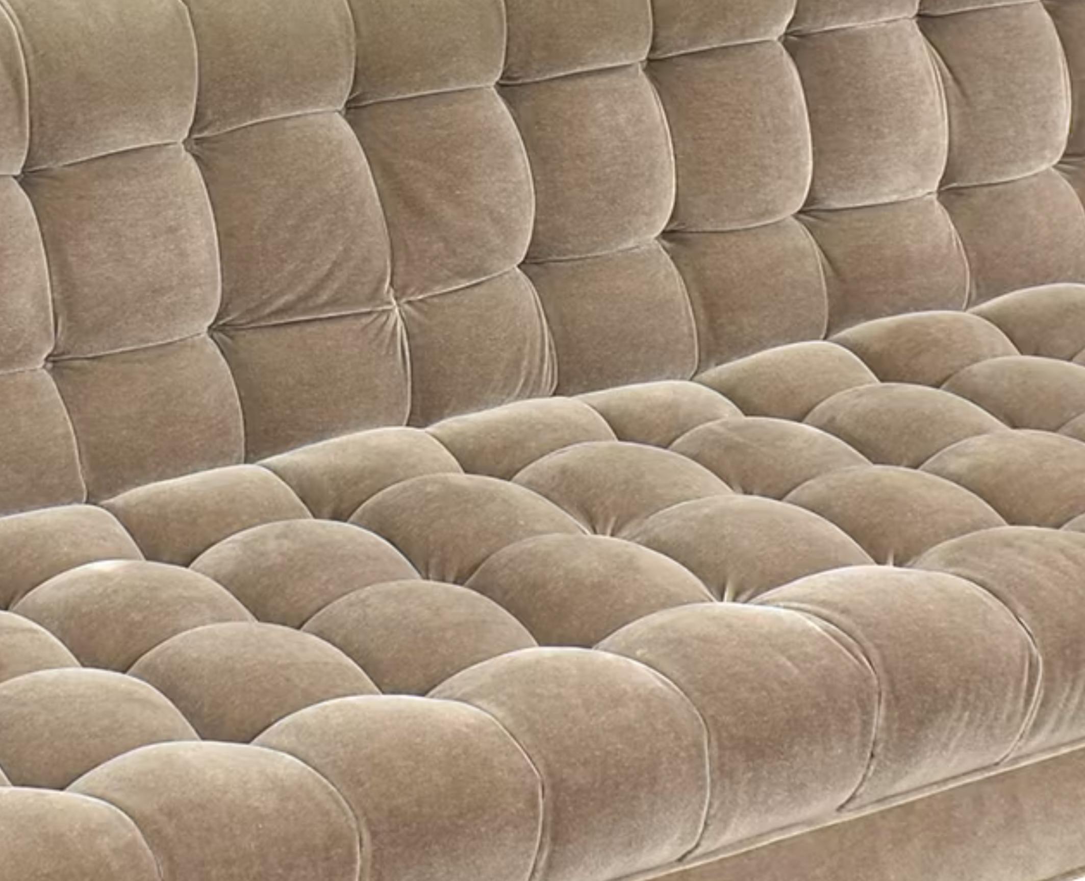 Haines Tufted Sofa, Beige Mohair, William (Billy) Haines Designs, labelled, USA. For Sale at 1stDibs