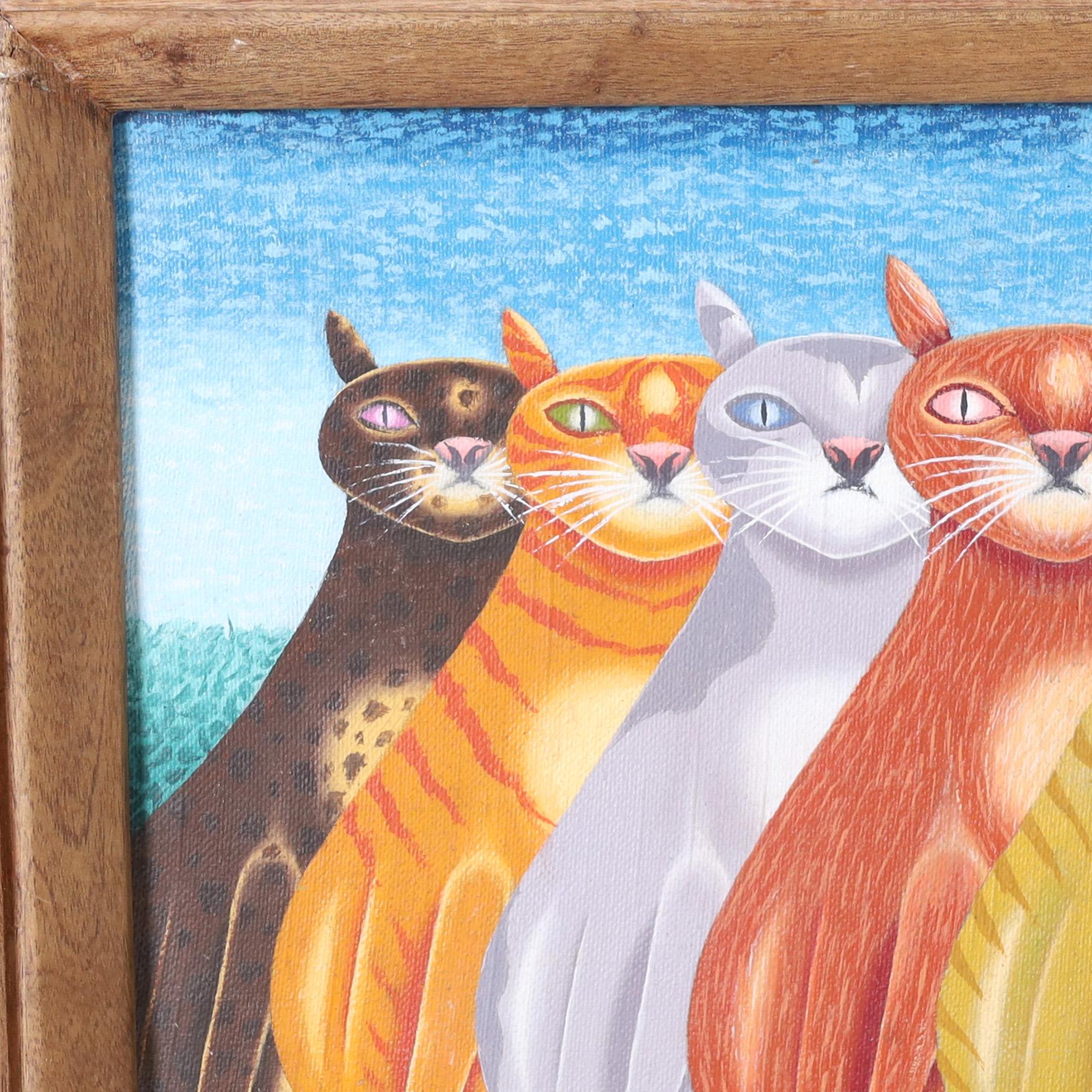 Haitian Acrylic Painting on Canvas of Cats by Jean Claude Paul For Sale ...