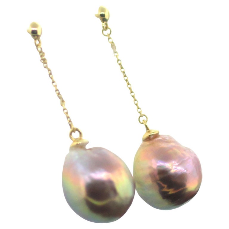 Hakimoto by Jewel of Ocean 18k Yellow Gold Baroque Pearl Earrings For ...