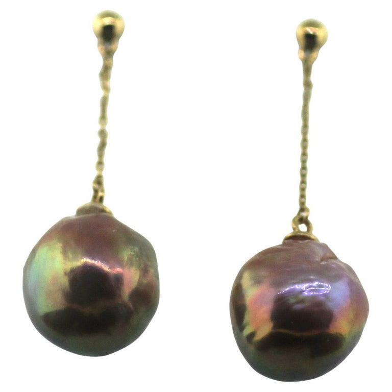 Hakimoto by Jewel of Ocean 18k Yellow Gold Baroque Pearl Earrings For ...