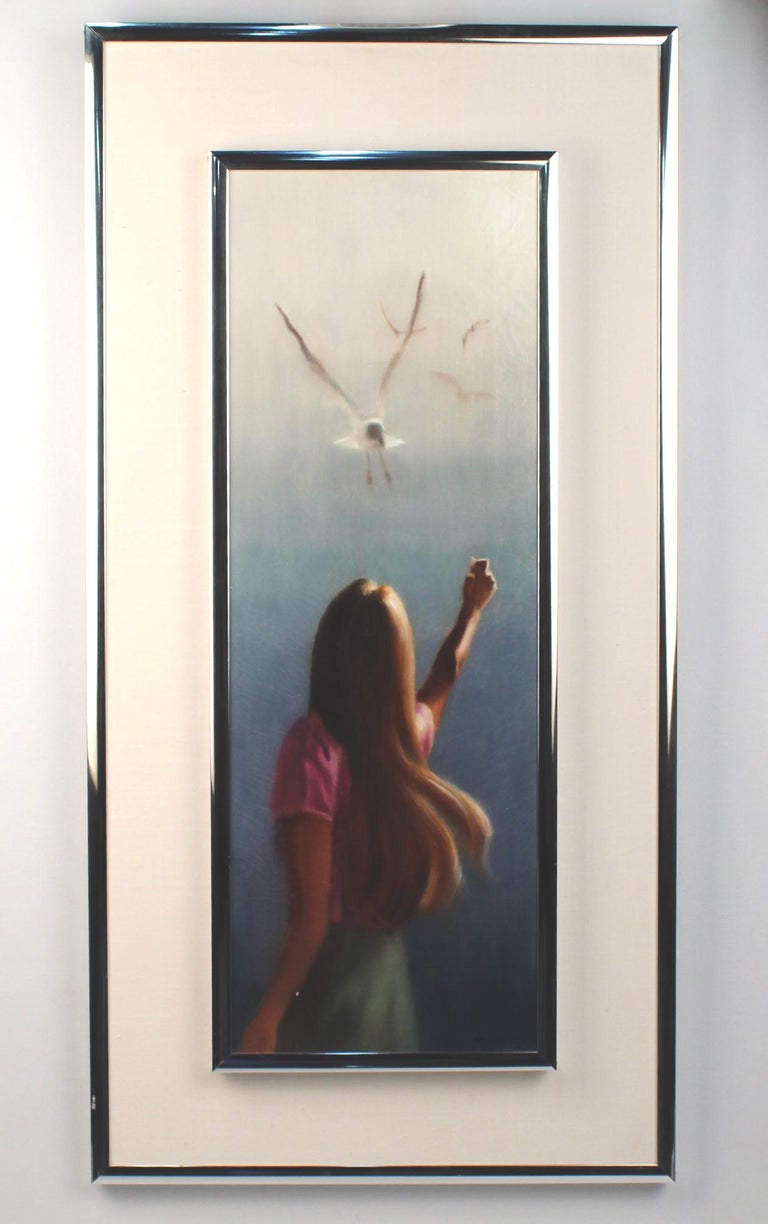 Hal Singer Oil on Canvas Painting of a Woman with Seagulls For Sale at ...