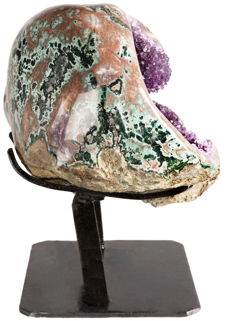 Half Amethyst Geode with Calcite Formation Overlaid by Hematite and ...