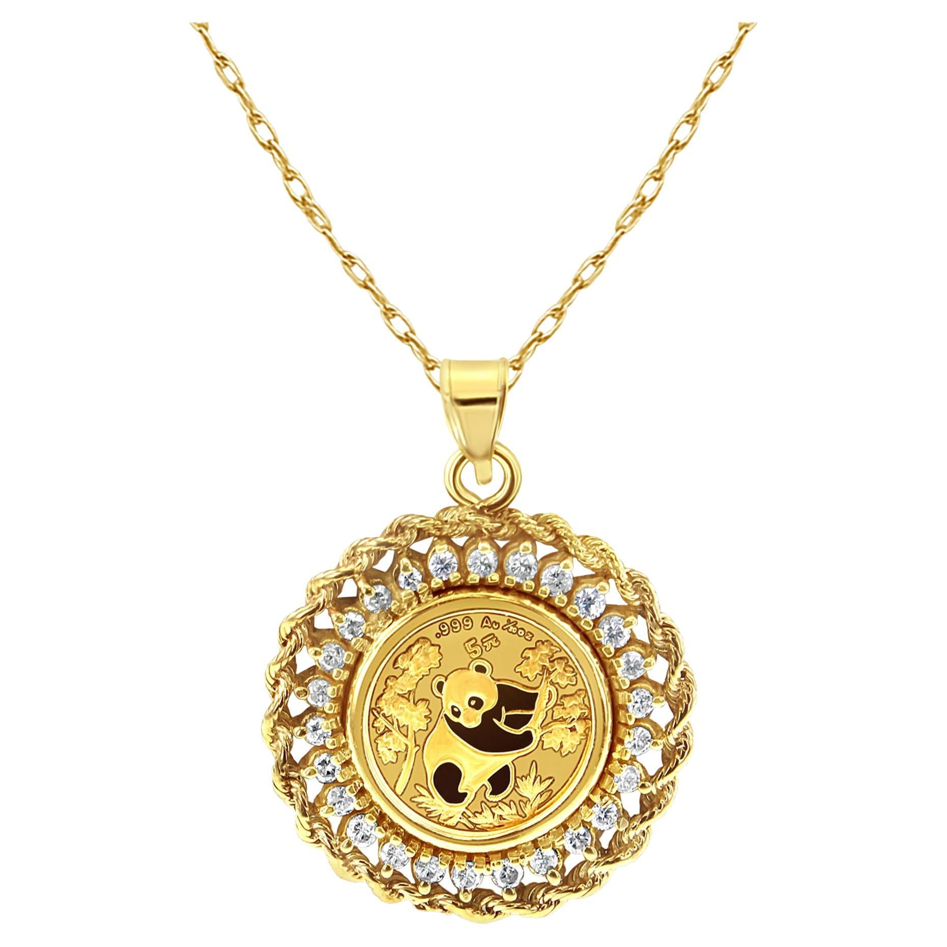 Half Carat Diamond Panda Necklace with Rope Halo For Sale at 1stDibs