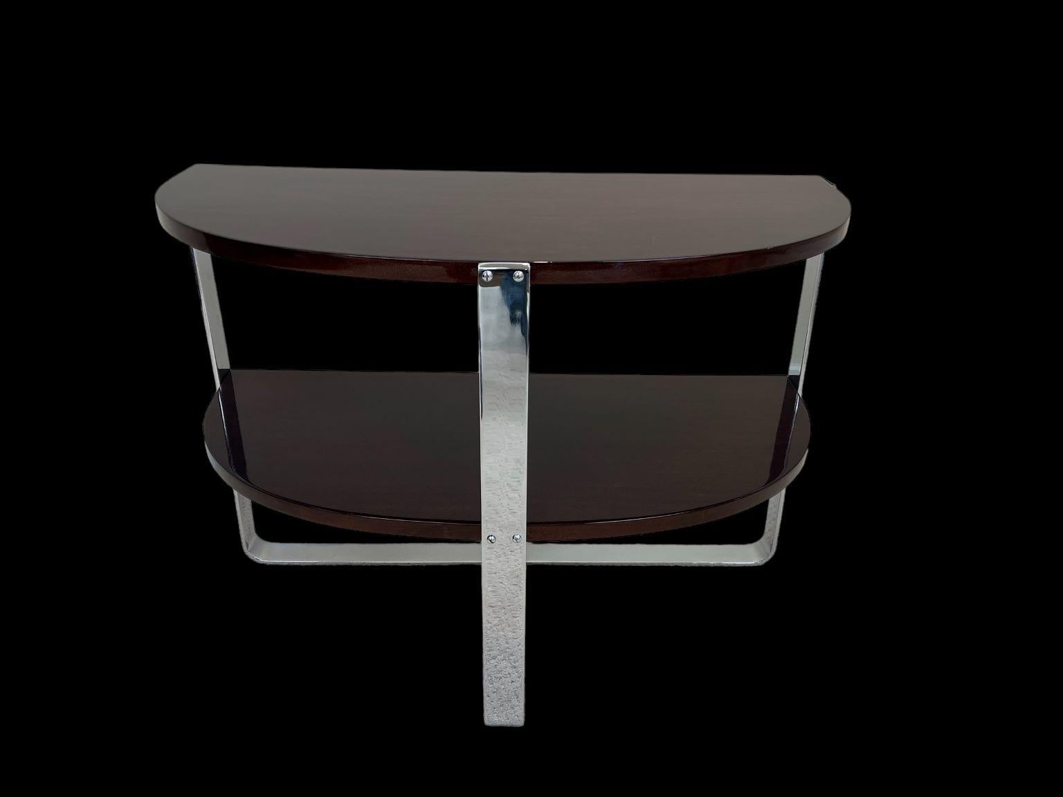 Half Circle Art Deco Machine Age Walnut And Chrome Side Table American ...