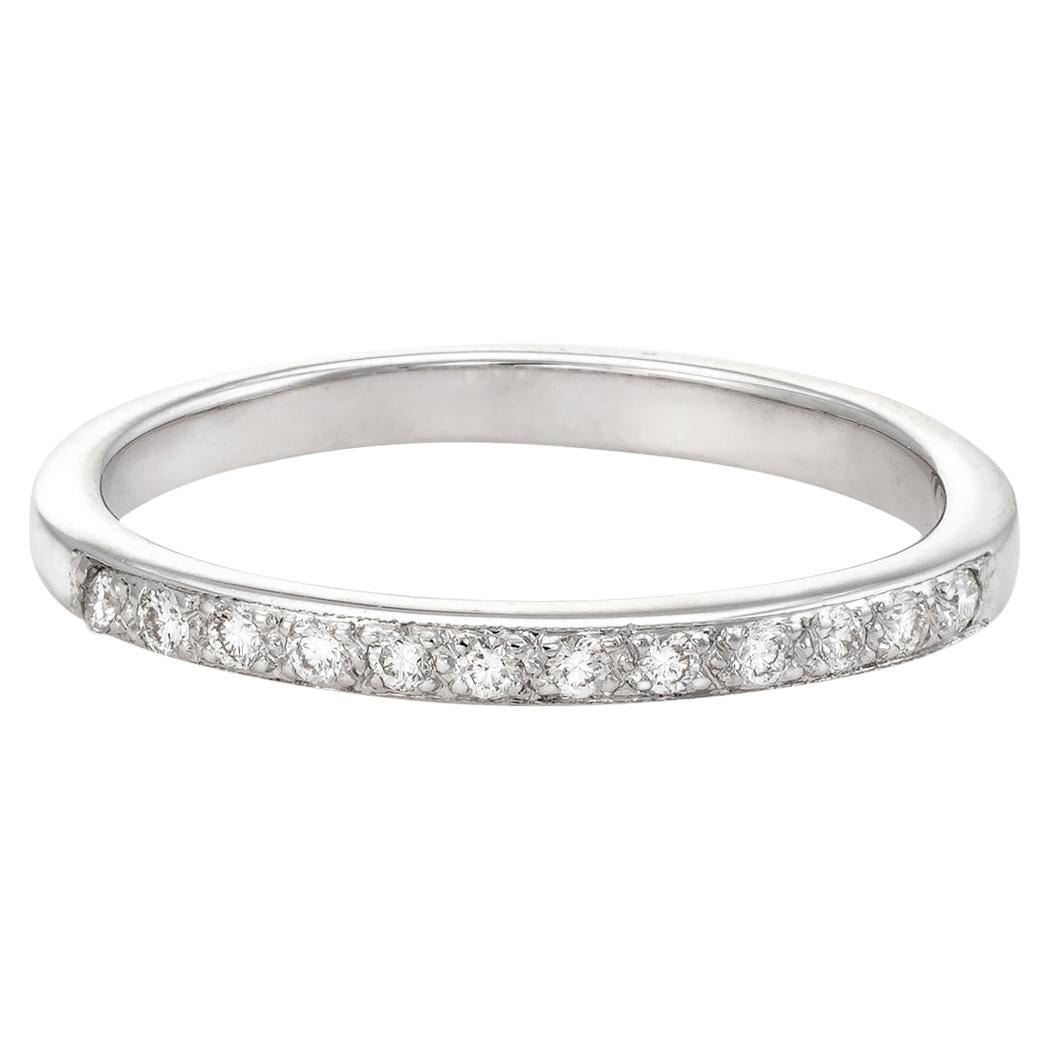 Half Diamond Platinum Band Estate Stacking Ring Wedding Jewelry Stacker ...