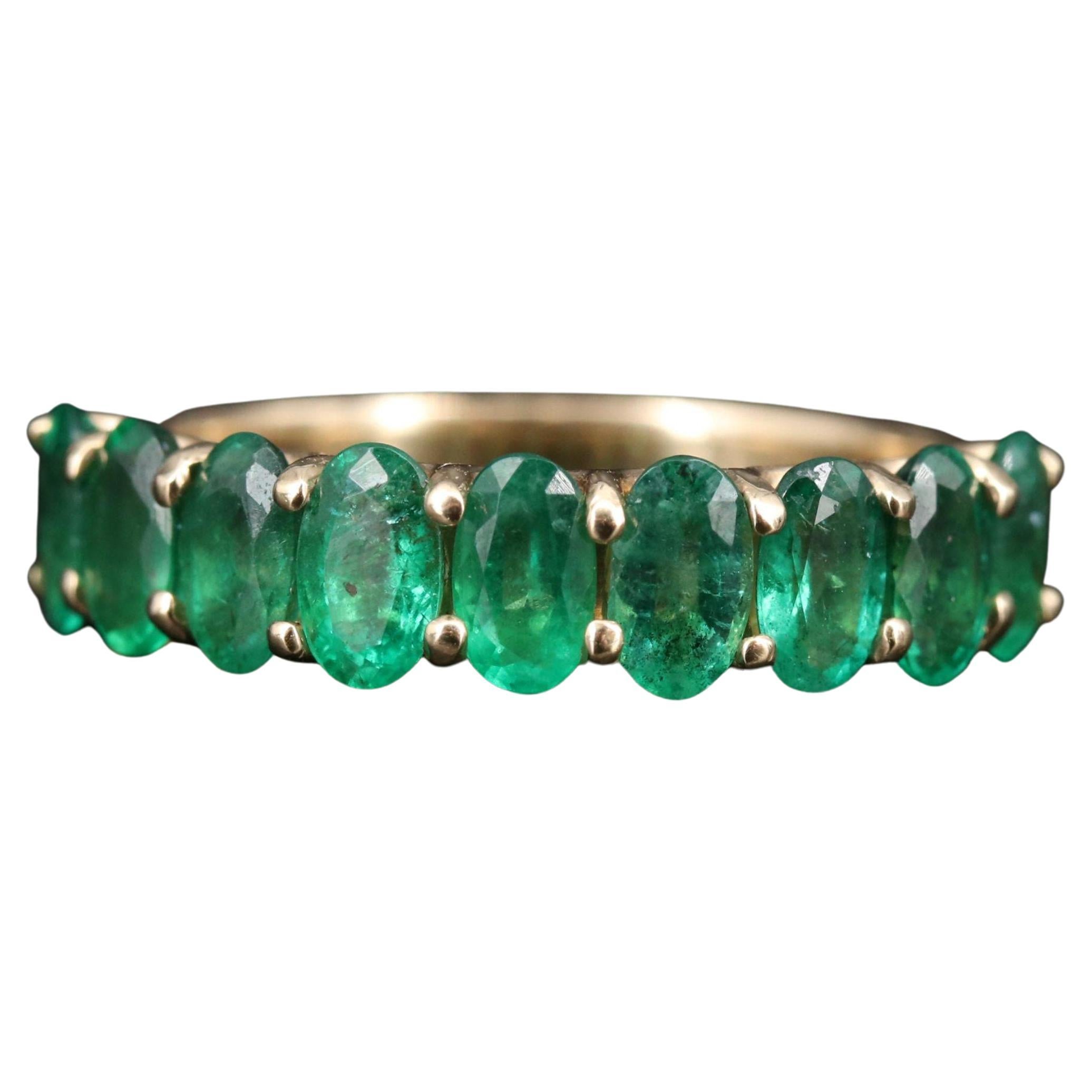 Customizable Vintage Natural Emerald Diamond Wedding Band, Art Deco ...