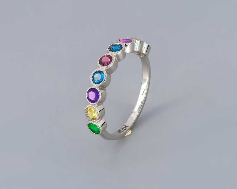 Customizable Half Eternity Ring with Natural Gemstones For Sale at 1stDibs