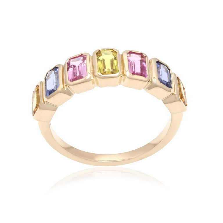 Customizable Half Eternity Ring with Octagon Cut Multi Sapphire Mounted ...