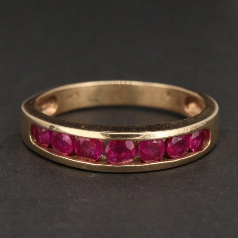 Customizable Half Eternity Ruby Bridal Wedding Band, Minimalist Ruby ...
