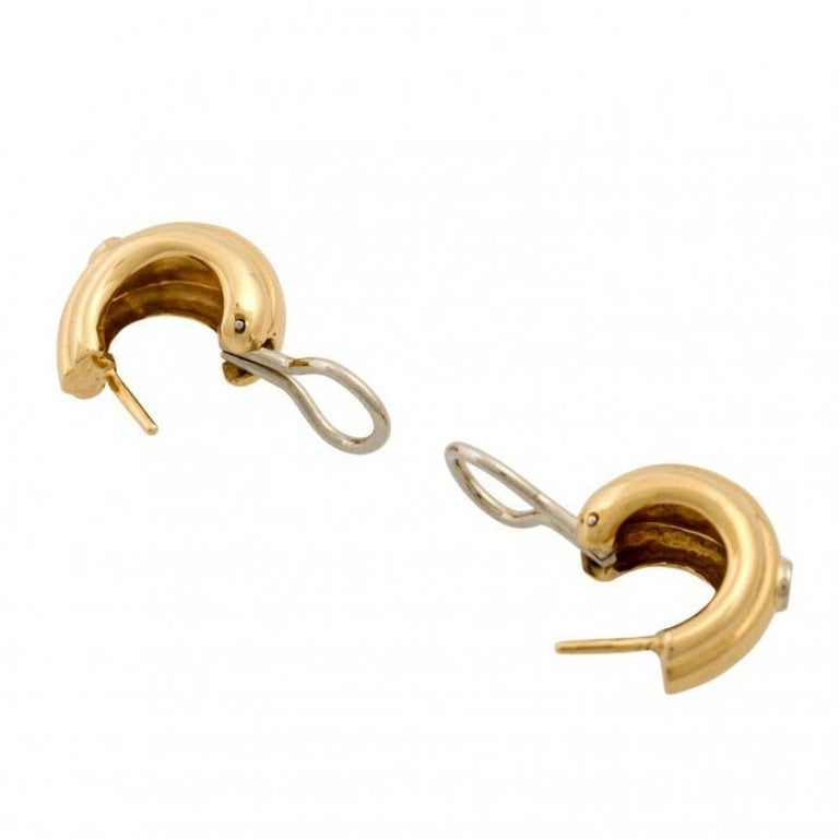 Half Hoop Earrings with Clip, 2 Brilliant-Cut Diamonds For Sale at 1stDibs