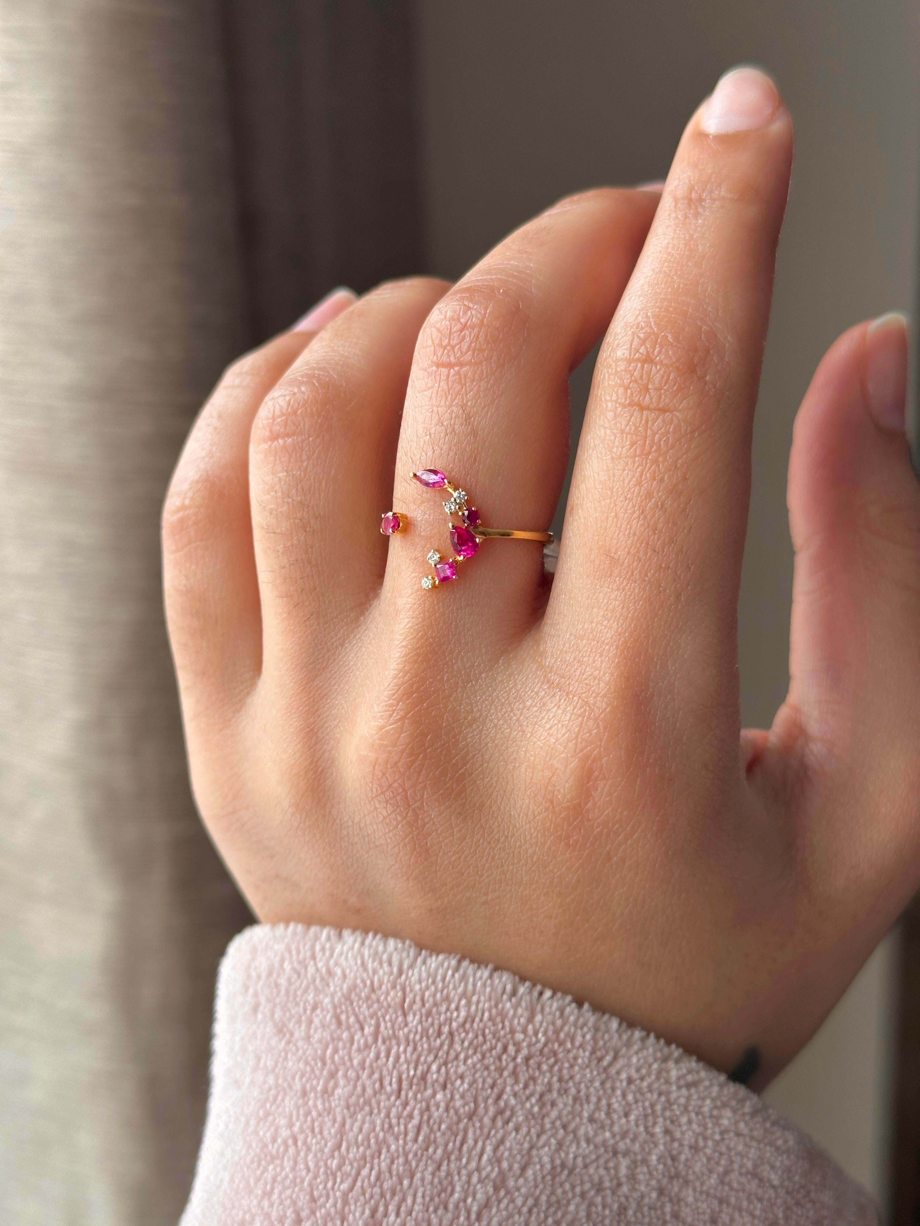 Half Moon Ruby Ring, 18k Solid Gold Statement Ring, Ruby Marquise Ring ...