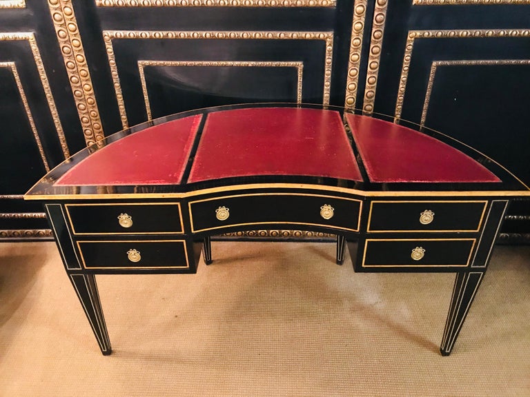 Half-Round Desk or Writing Table in Biedermeier Style Black Polished ...