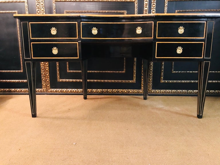 Half-Round Desk or Writing Table in Biedermeier Style Black Polished ...