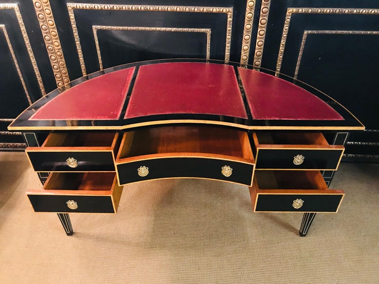 Half-Round Desk or Writing Table in Biedermeier Style Black Polished ...