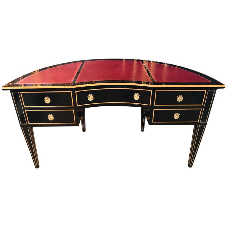 Half-Round Desk or Writing Table in Biedermeier Style Black Polished ...