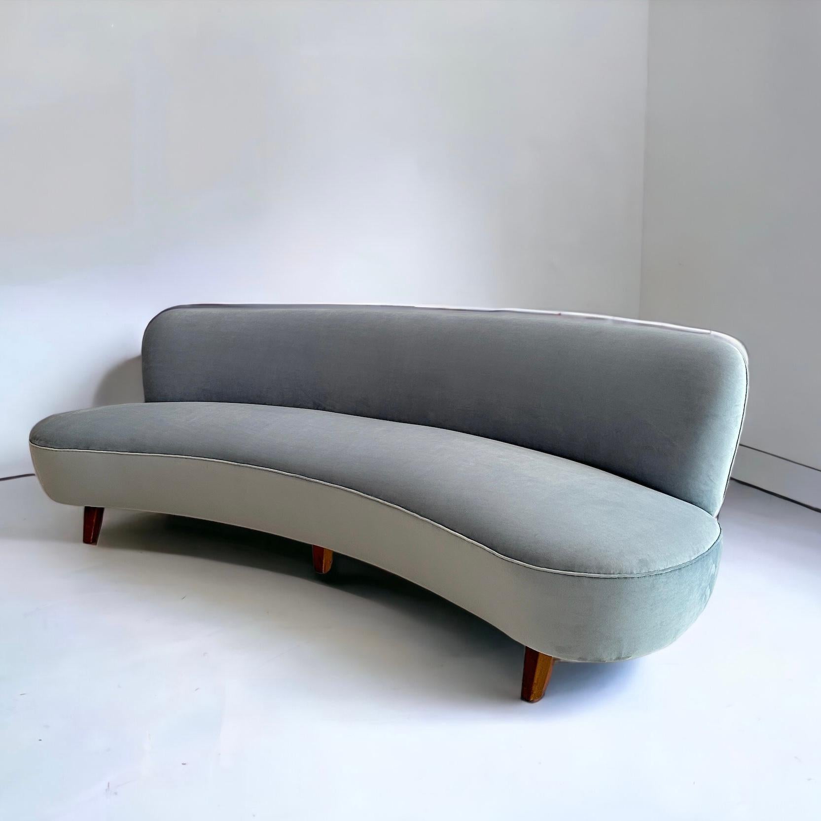 Half Round Mid-Century Sofa in a Light Blue Velvet in Vladimir Kagan ...