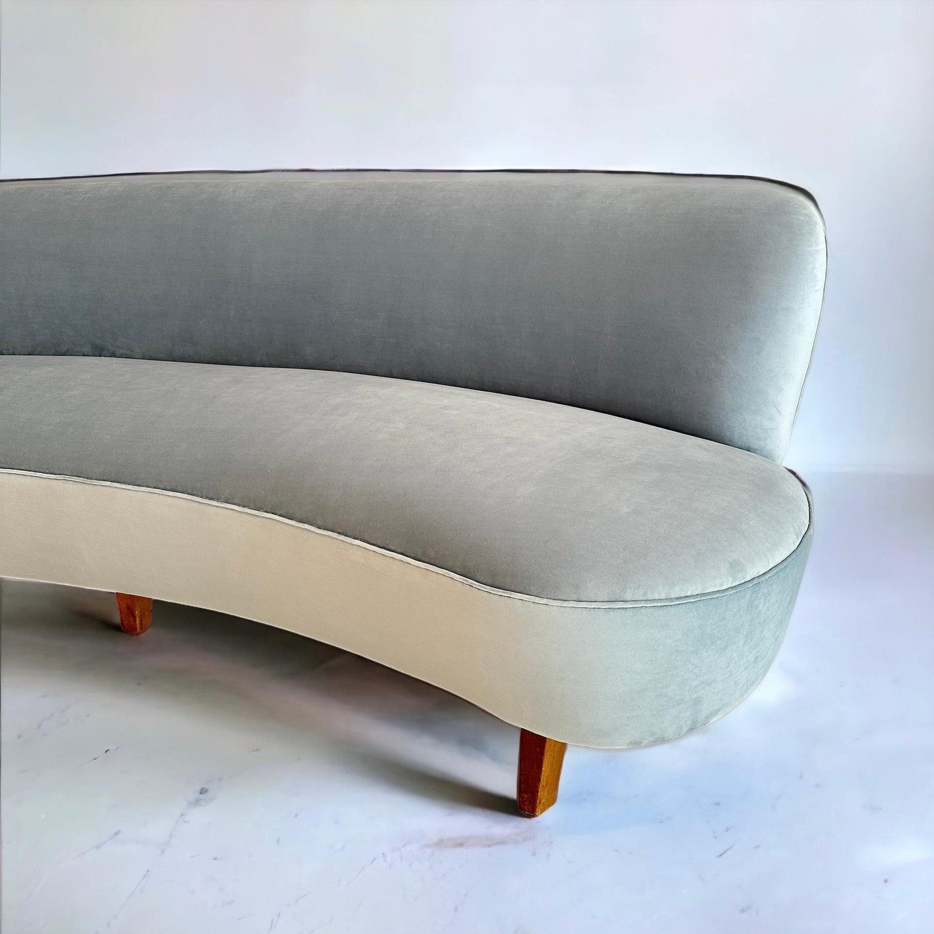 Half Round Mid-Century Sofa in a Light Blue Velvet in Vladimir Kagan ...