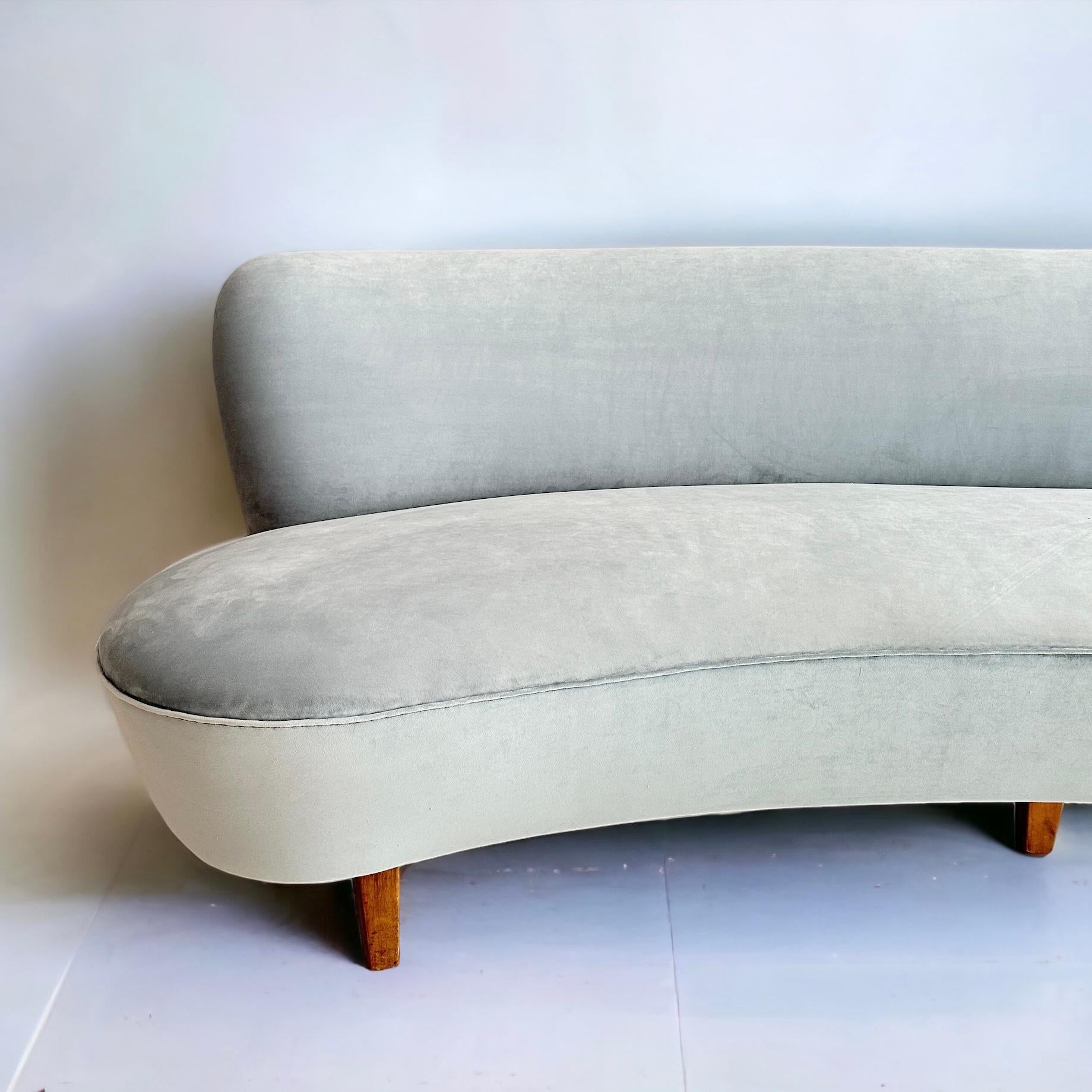 Half Round Mid-Century Sofa in a Light Blue Velvet in Vladimir Kagan ...