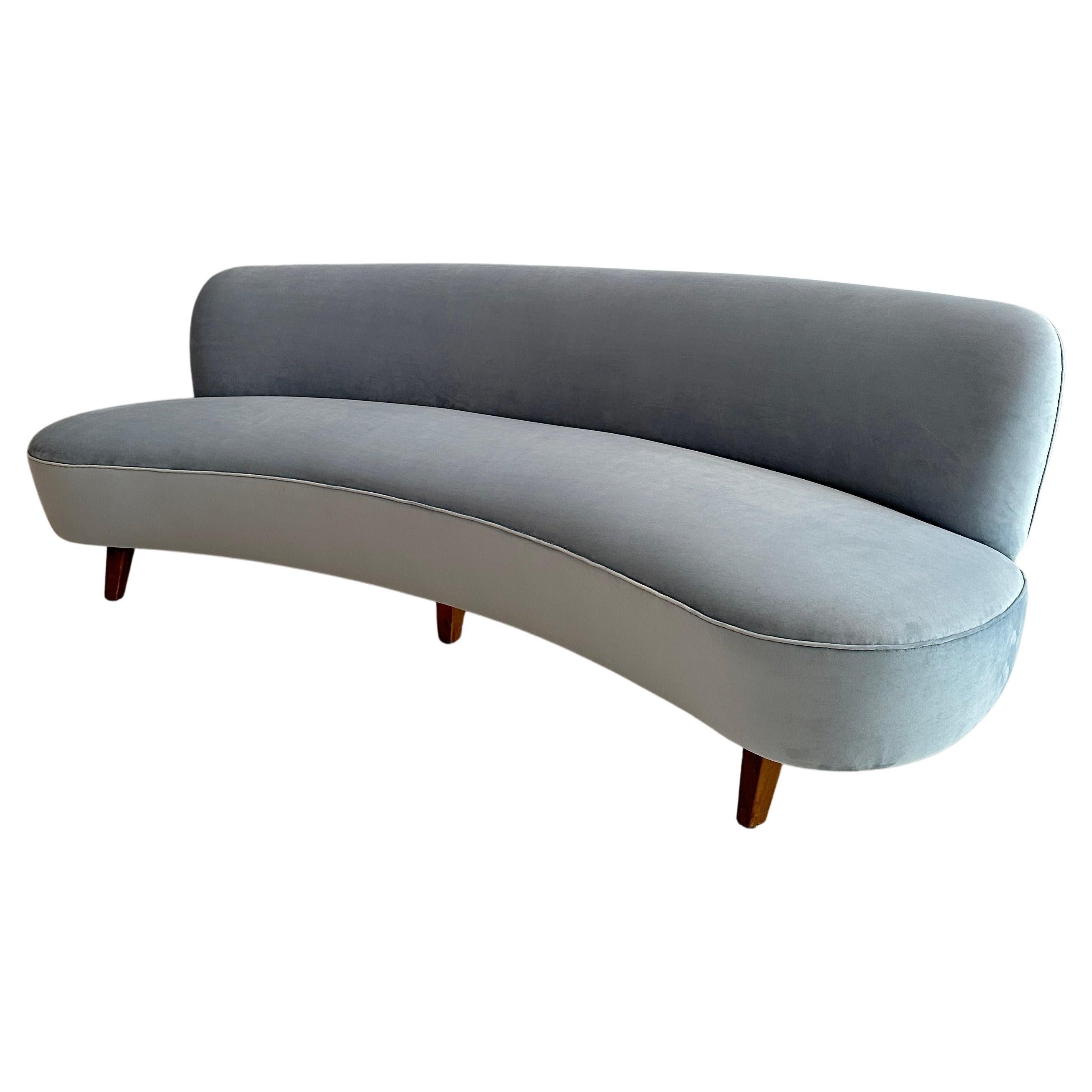 Half Round Mid-Century Sofa in a Light Blue Velvet in Vladimir Kagan ...