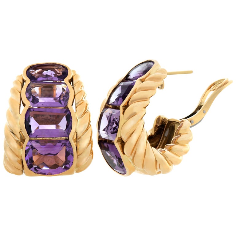 Half Wide Hoops with over 28 Carats Graduating Emerald Cut Amethyst Set ...