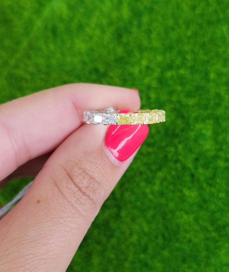 Half Yellow Half White Radiant East West Eternity Band For Sale at 1stDibs