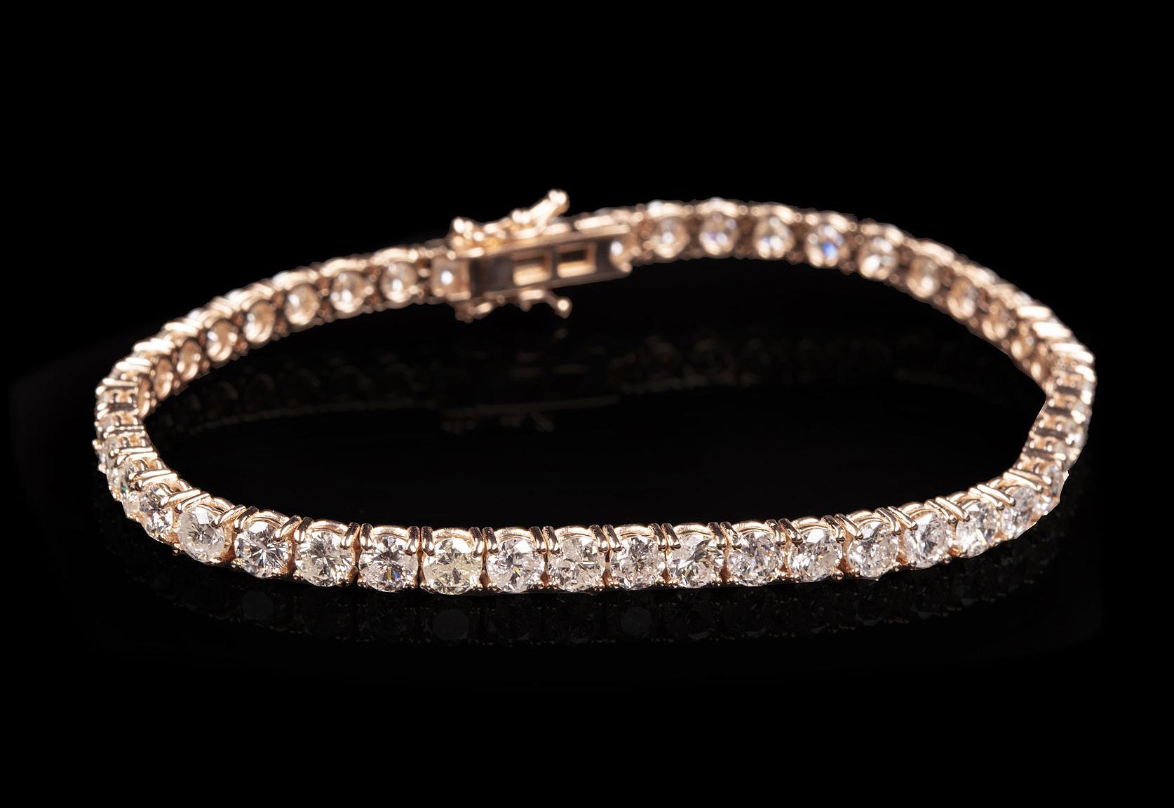 Halfway .50 carat crown setting Natural Diamond Tennis Bracelet in 14k Gold For Sale at 1stDibs