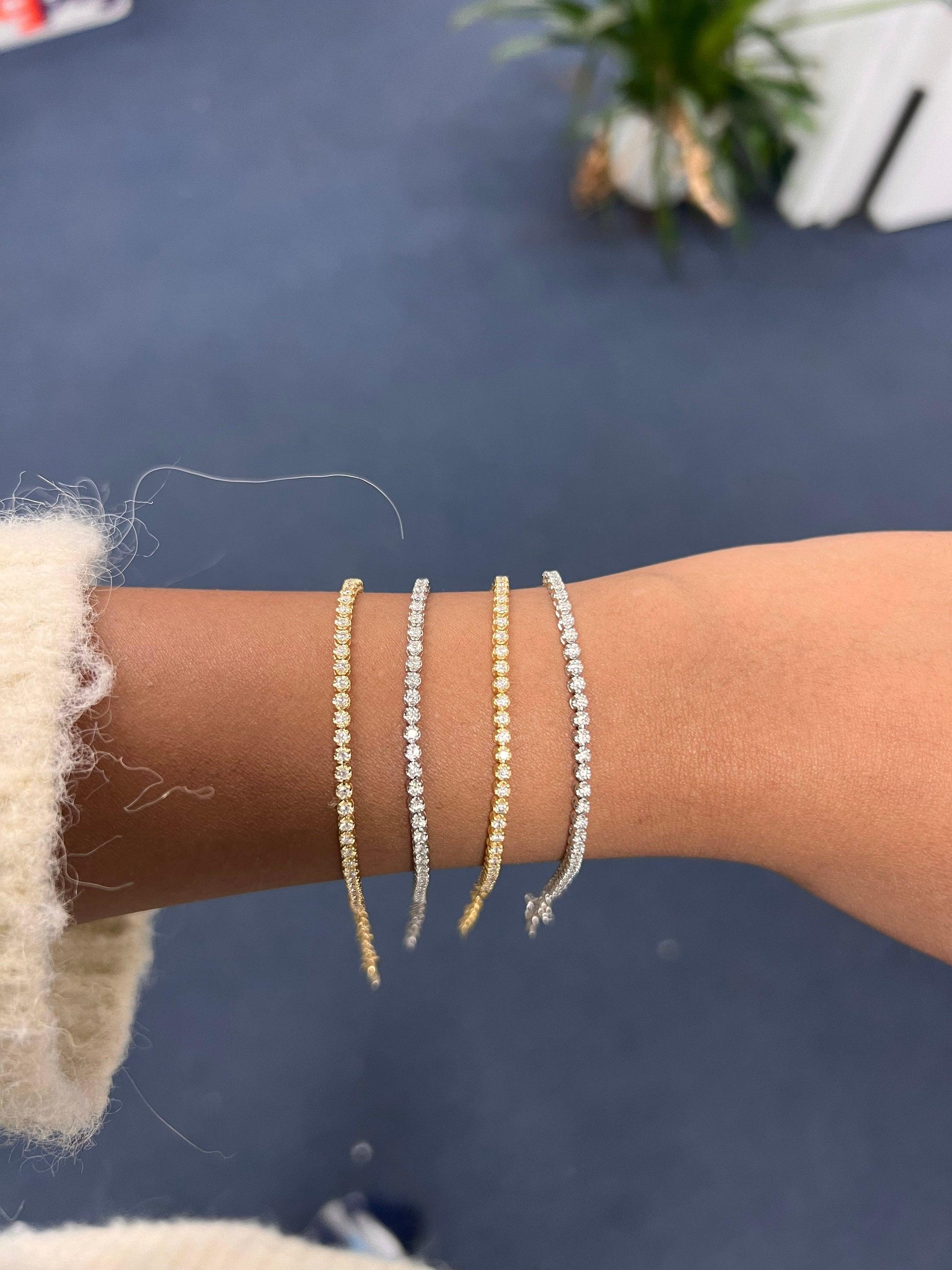 Halfway .50 carat crown setting Natural Diamond Tennis Bracelet in 14k Gold For Sale at 1stDibs