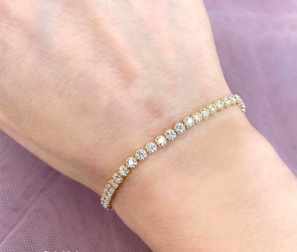 Halfway .50 carat crown setting Natural Diamond Tennis Bracelet in 14k Gold For Sale at 1stDibs