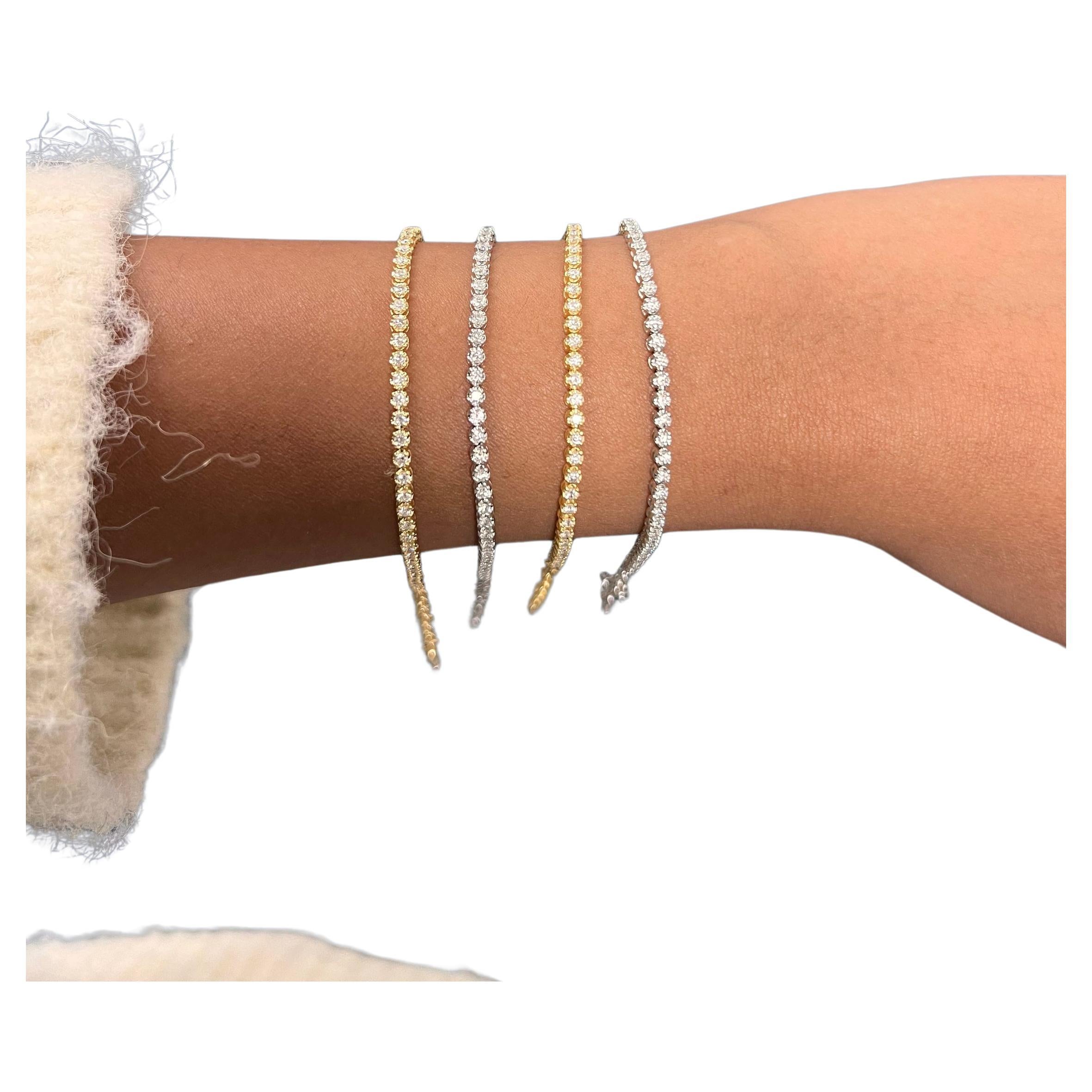 Halfway .50 carat crown setting Natural Diamond Tennis Bracelet in 14k Gold For Sale at 1stDibs