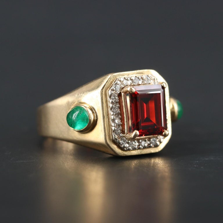 Customizable Halo 18K Gold Ruby Wedding Ring, Antique Ruby Diamond ...