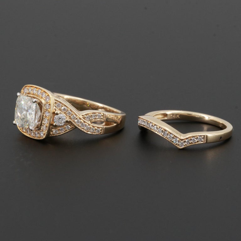 Customizable Halo Cushion Cut Diamonds Engagement Ring Set. Unique 18K ...