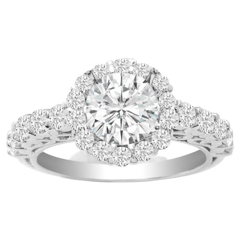 Square Halo Engagement Ring with Round Cut Center Diamond in White Gold ...