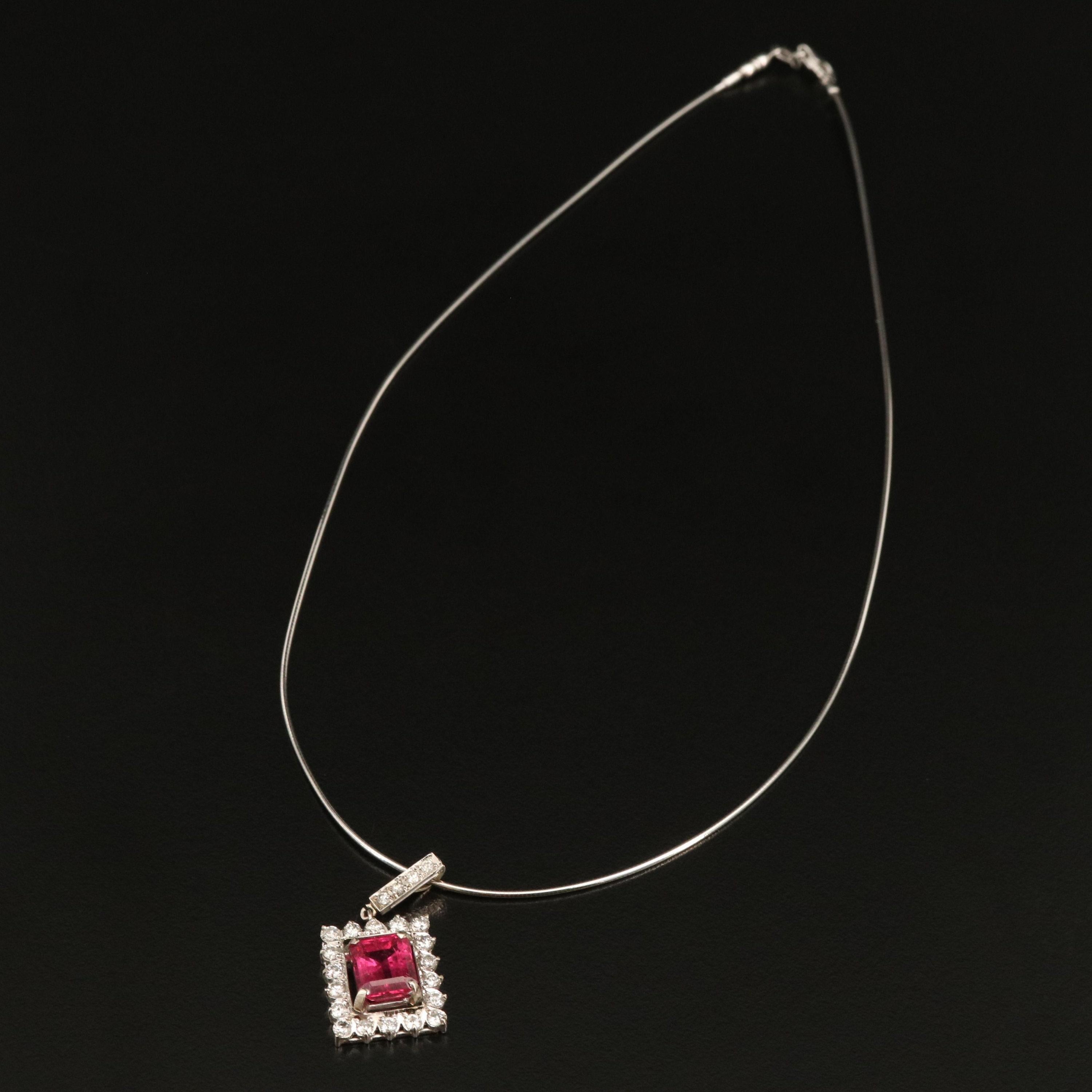 Halo Emerald Cut Ruby Diamonds Pendant Necklace, Natural Ruby For Sale ...