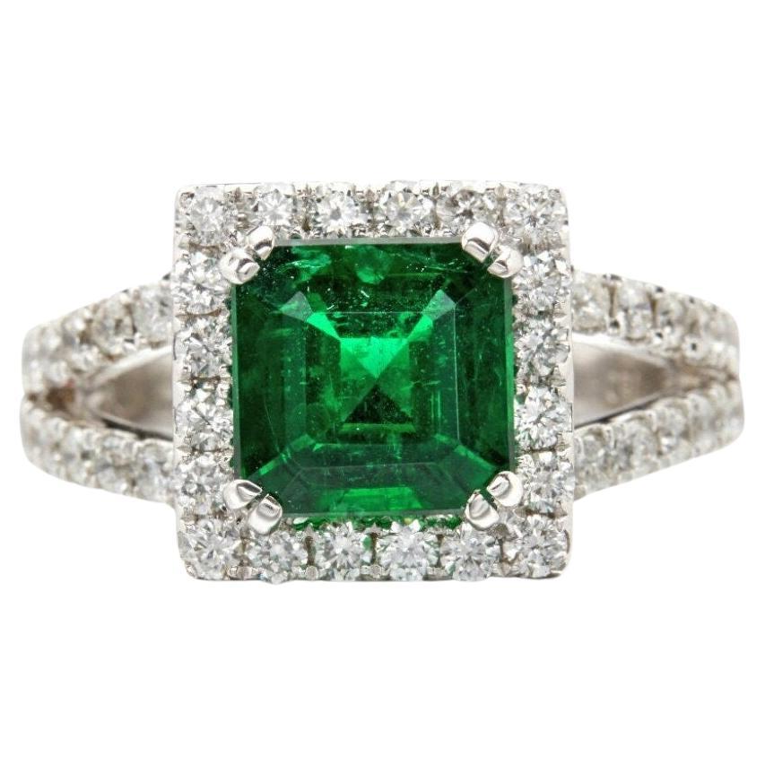 Customizable Antique 1.5 Carat Emerald gold ring, Halo Natural Emerald ...