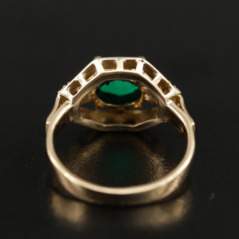 Customizable Halo Emerald Statement Ring, 18K Gold Emerald Engagement ...