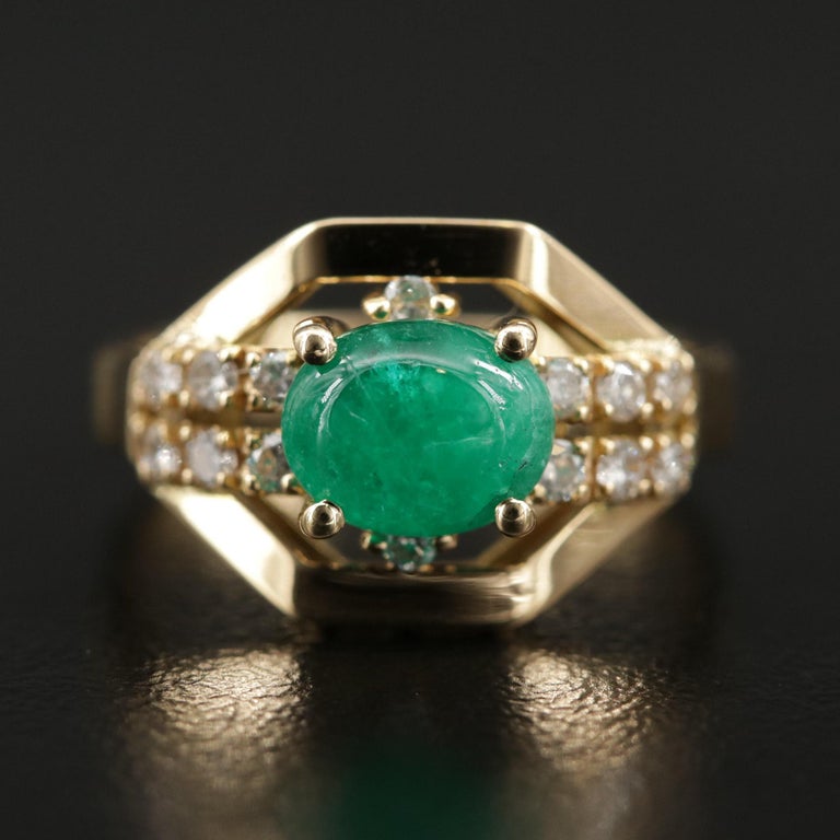 Customizable Halo Emerald Statement Ring, 18K Gold Emerald Engagement ...