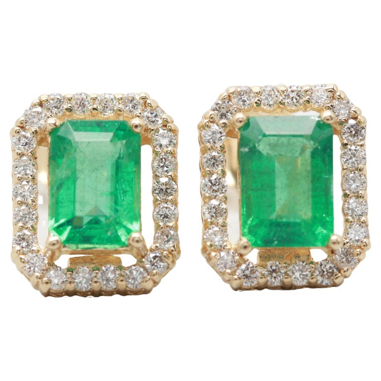Halo Emerald Stud Earrings, Emerald Diamonds Earring Set For Sale at ...