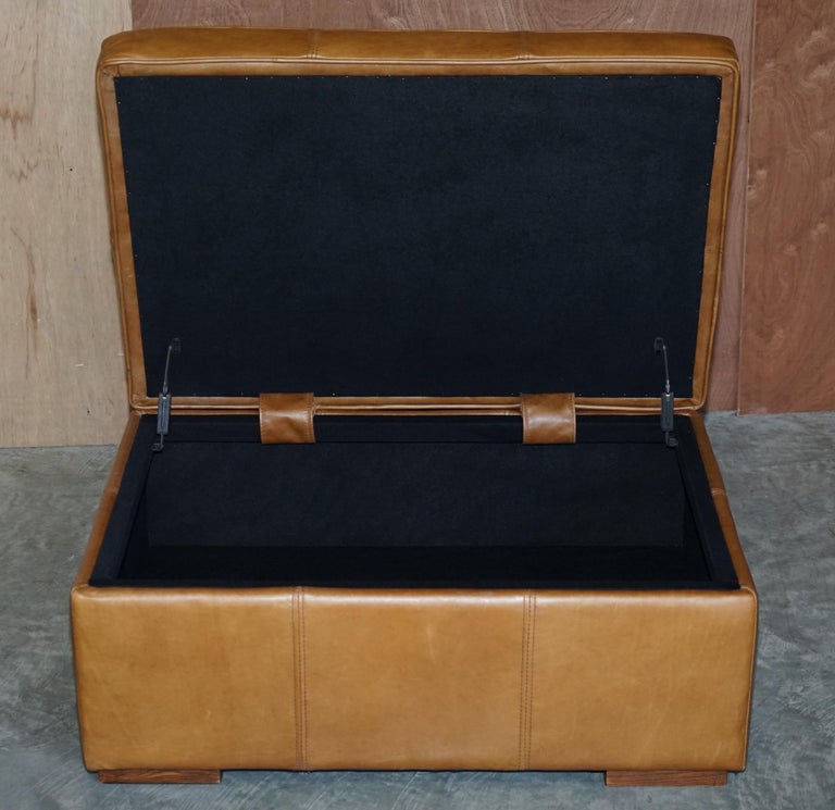 Halo Grouch Reggio Tan Brown Leather Large Ottoman Footstool for Four ...