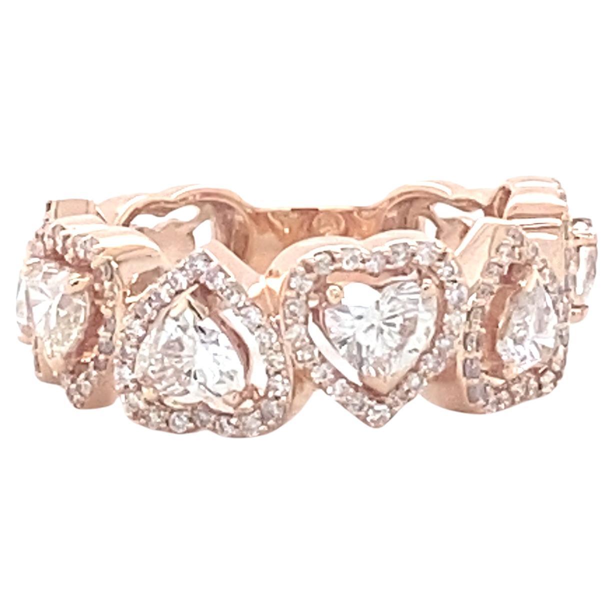 Customizable Halo Heart Half Eternity Diamond Band Ring in 14k Solid ...