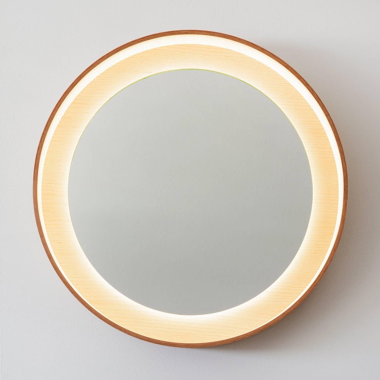 Halo Mirror 26 with LED Light, Ash Wood, Switch Dim For Sale at 1stDibs