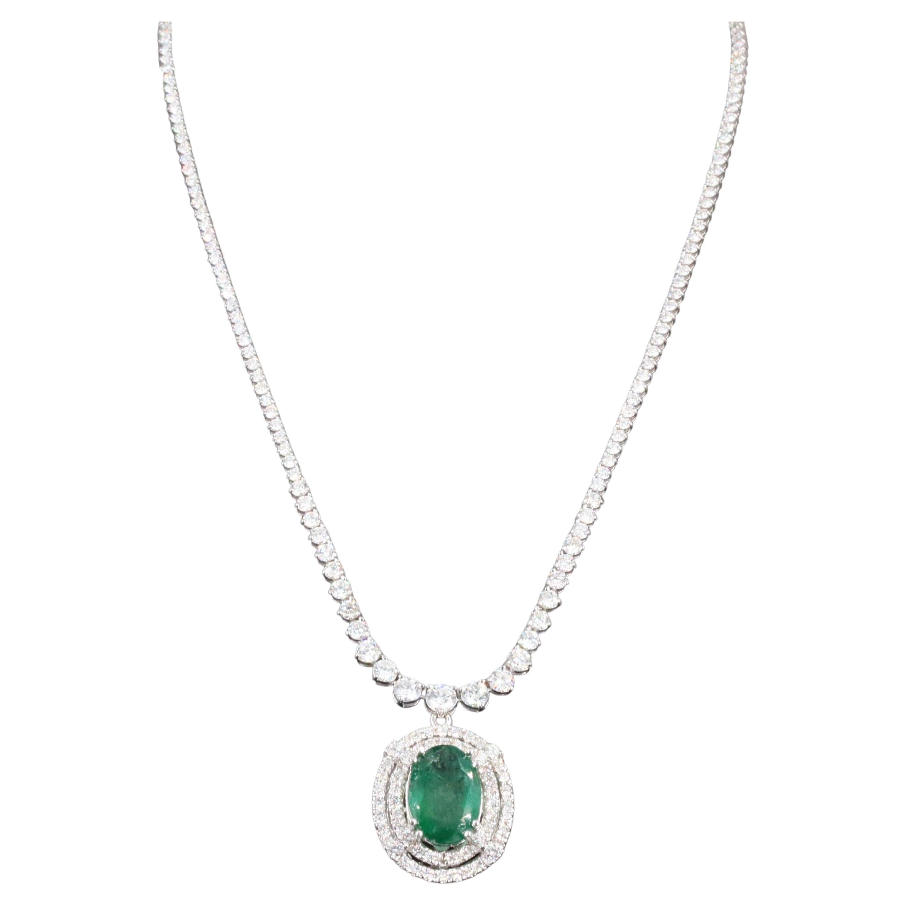 Halo Oval Cut Aquamarine Diamonds Bridal Necklace, Vintage For Sale at ...