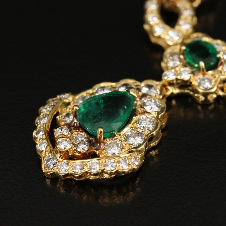 Halo Pear Cut Emerald Diamonds Chain Necklace, 18K Yellow Gold For Sale ...
