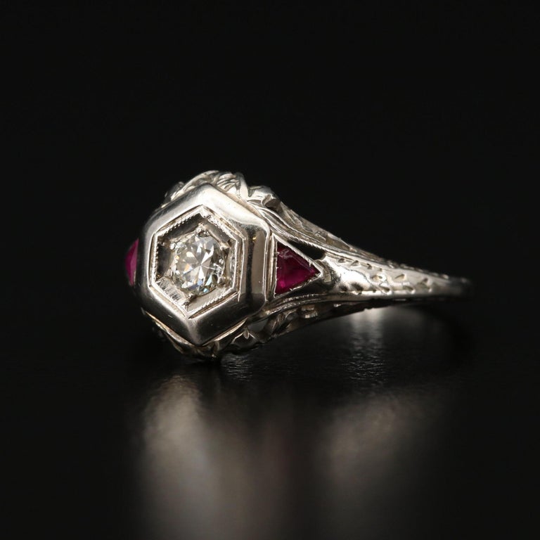 Customizable Halo Round Diamonds Ruby Engagement Ring, Vintage Diamond ...